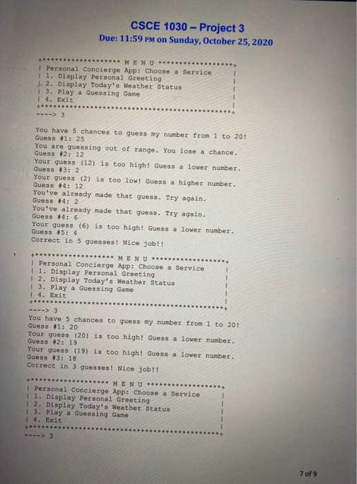 Solved CSCE 1030 - Project 3 Due: 11:59 PM on Sunday, | Chegg.com