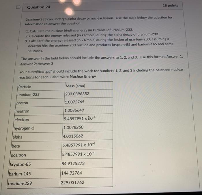 Solved Question 24 18 points Uranium-233 can undergo alpha | Chegg.com