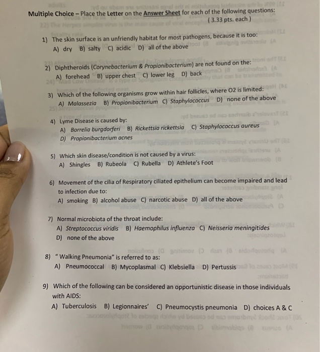 Solved Multiple Choice - Place the Letter on the Answer | Chegg.com