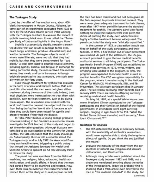 Solved The Tuskegee Study. This case points to the important | Chegg.com