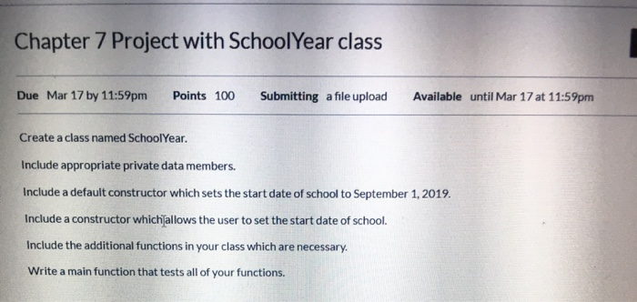 Solved Chapter 7 Project with School Year class Due Mar 17 | Chegg.com