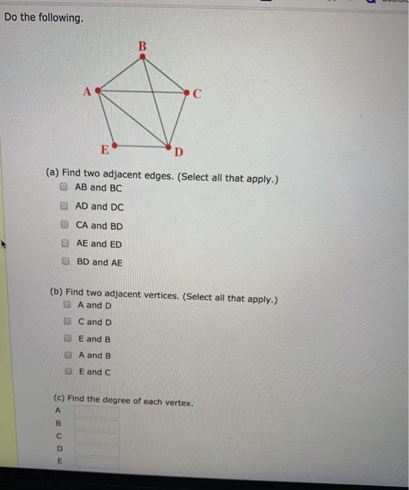Solved Do the following. (a) Find two adjacent edges. | Chegg.com