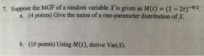 Solved 7. Suppose the MGF of a random variable X is given as | Chegg.com