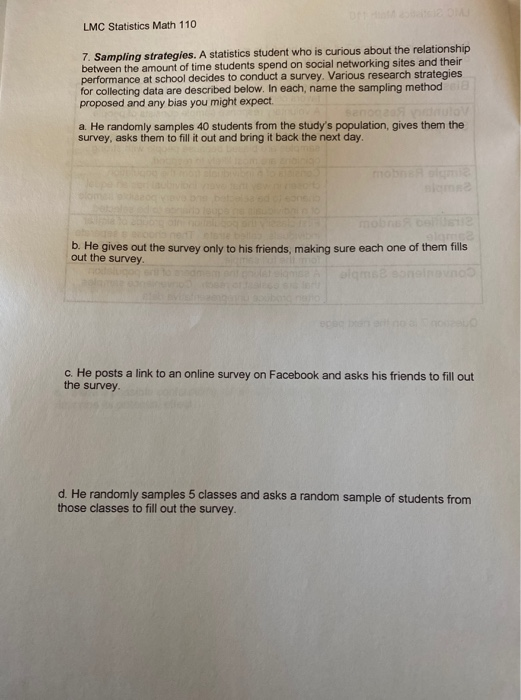 Solved LMC Statistics Math 110 5. Flawed reasoning. Identify | Chegg.com