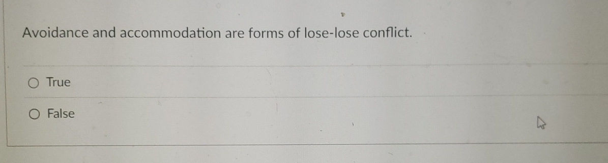 Solved Avoidance and accommodation are forms of lose-lose | Chegg.com