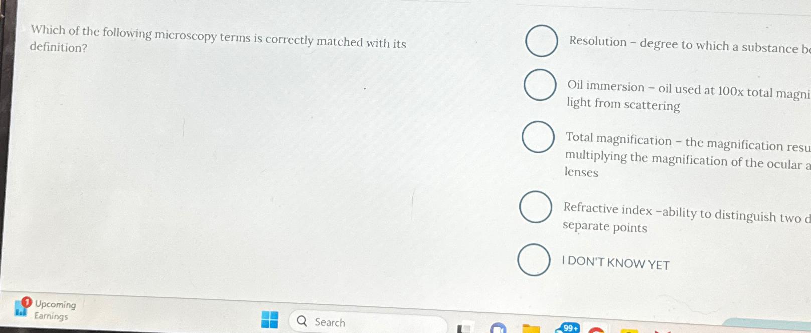 Solved Which of the following microscopy terms is correctly | Chegg.com