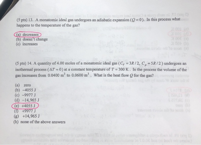 Solved (5 pts) 13. A monatomic ideal gas undergoes an | Chegg.com