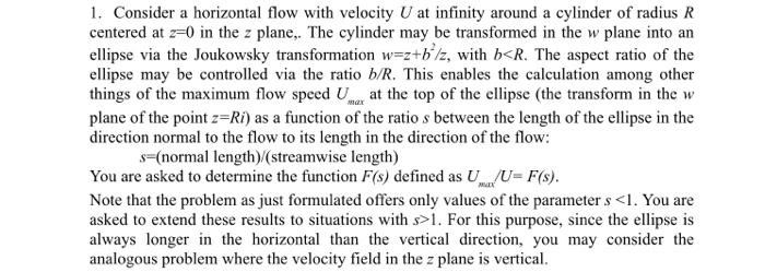 Solved 1. Consider a horizontal flow with velocity U at | Chegg.com