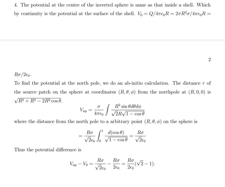 Solved 4. The potential at the centre of the inverted sphere | Chegg.com