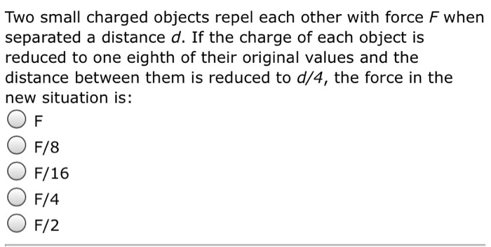 Solved Two small charged objects repel each other with force | Chegg.com