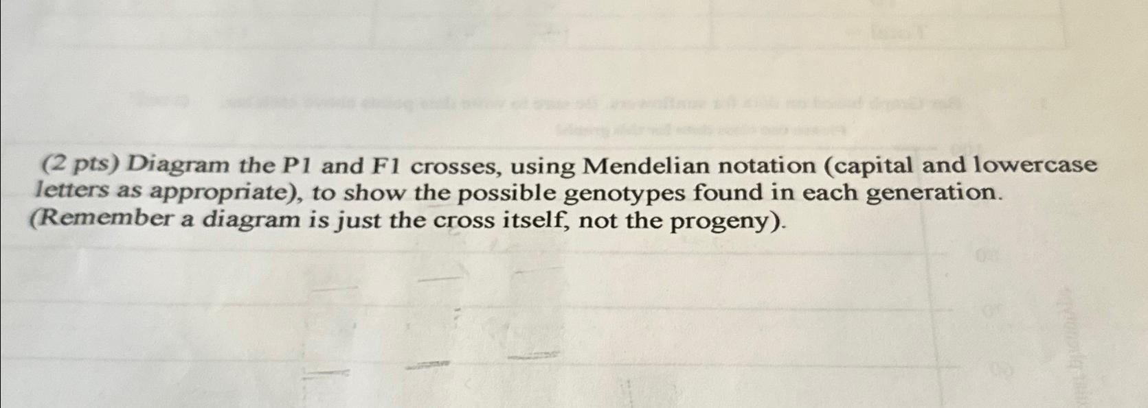 Solved (2 ﻿pts) ﻿Diagram the P1 ﻿and F1 ﻿crosses, using | Chegg.com