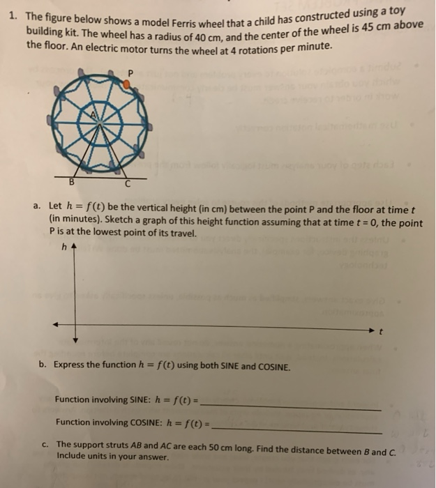 Solved 1. The figure below shows a model Ferris wheel that | Chegg.com