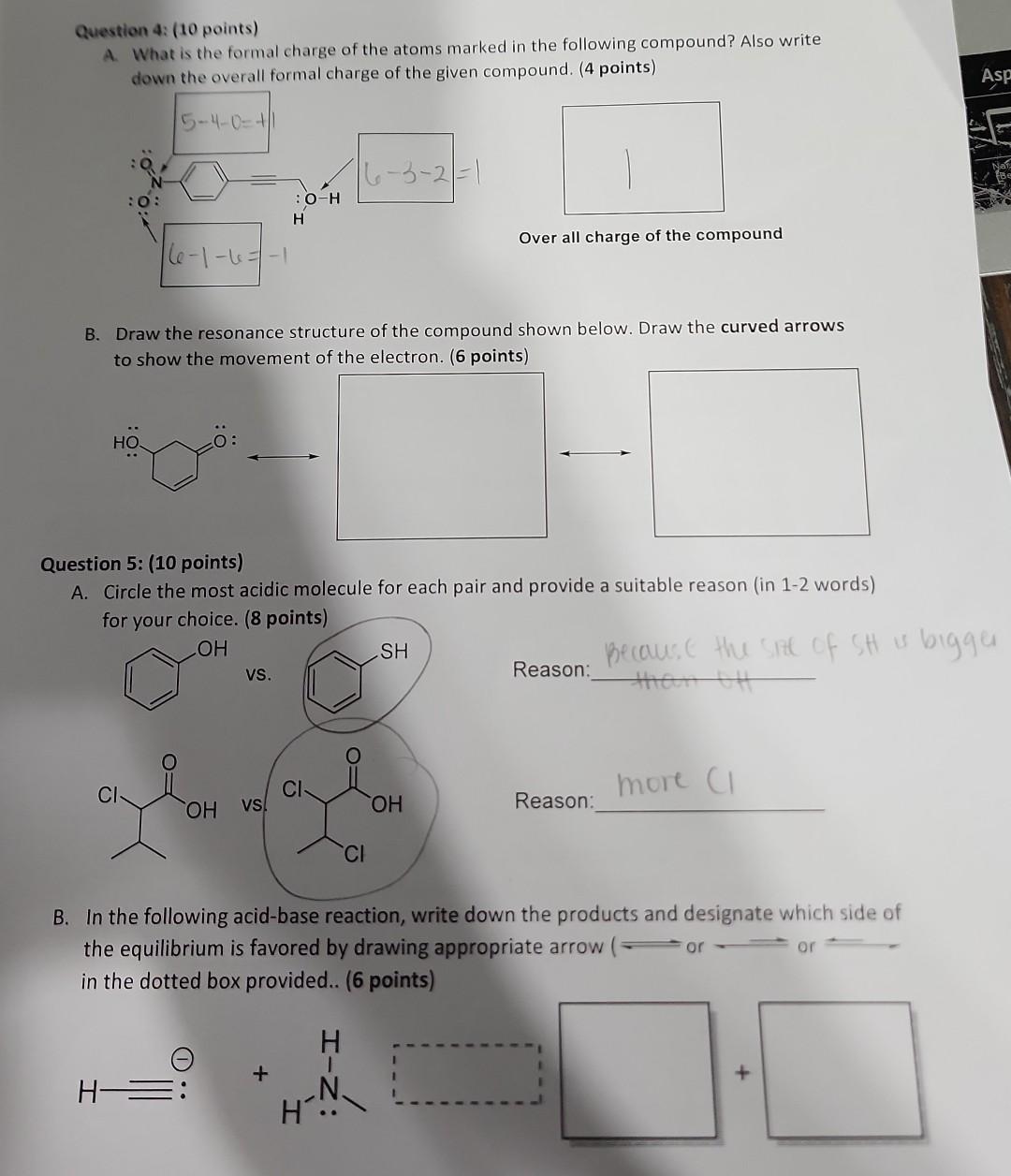 Solved Question 4: (10 points) A. What is the formal charge | Chegg.com