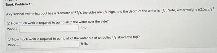 Solved A cylindrical swimming pool has a diameter of 32ft, | Chegg.com