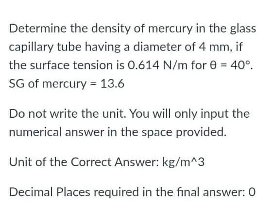 Solved Determine the density of mercury in the glass | Chegg.com