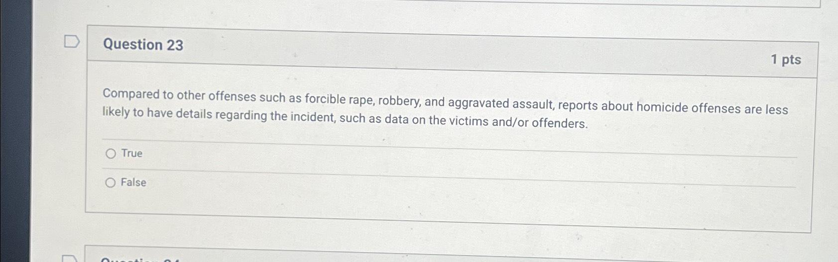 Solved Question 231 ﻿ptsCompared to other offenses such as | Chegg.com