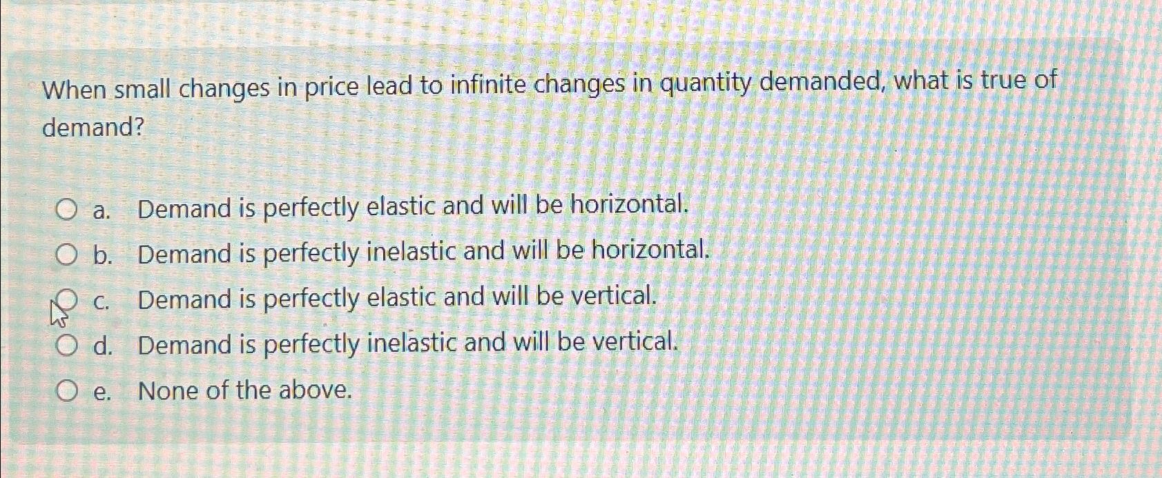Solved When small changes in price lead to infinite changes | Chegg.com