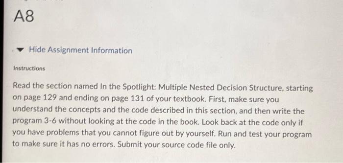 Solved A8 Hide Assignment Information Instructions Read the | Chegg.com