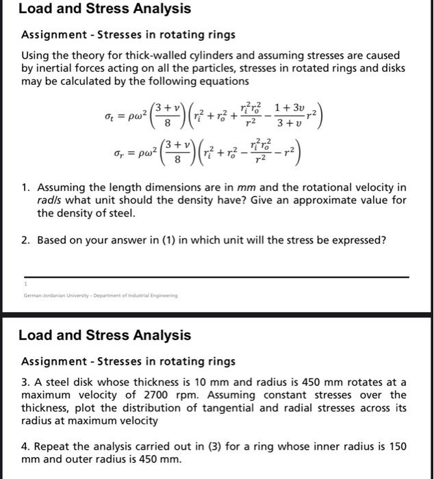 Solved Load and Stress Analysis Assignment - Stresses in | Chegg.com