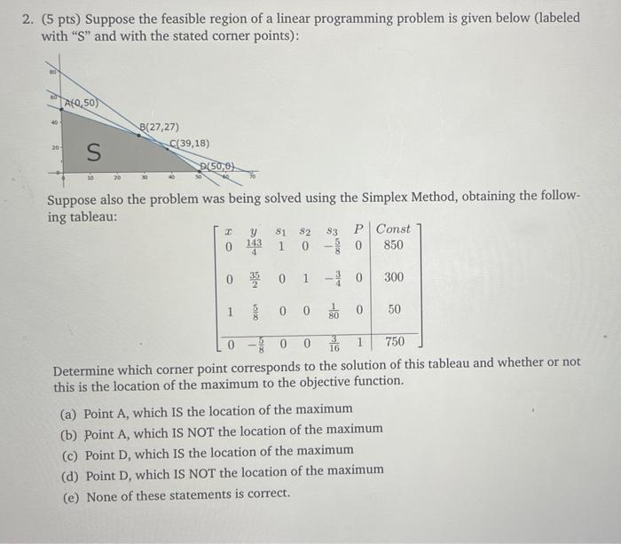 Solved 2. (5 pts) Suppose the feasible region of a linear | Chegg.com