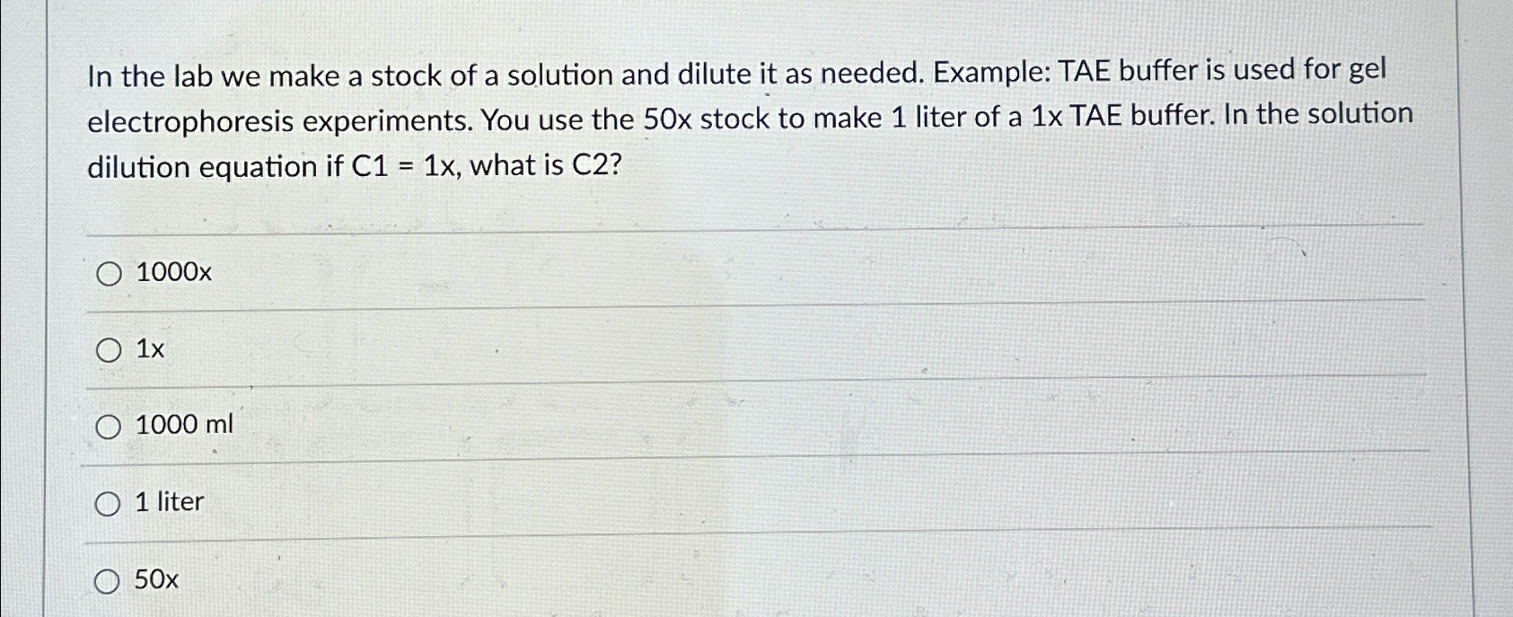 Solved In the lab we make a stock of a solution and dilute | Chegg.com
