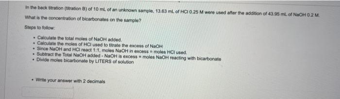 Solved In the back titration (titration B) of 10 mL of an | Chegg.com