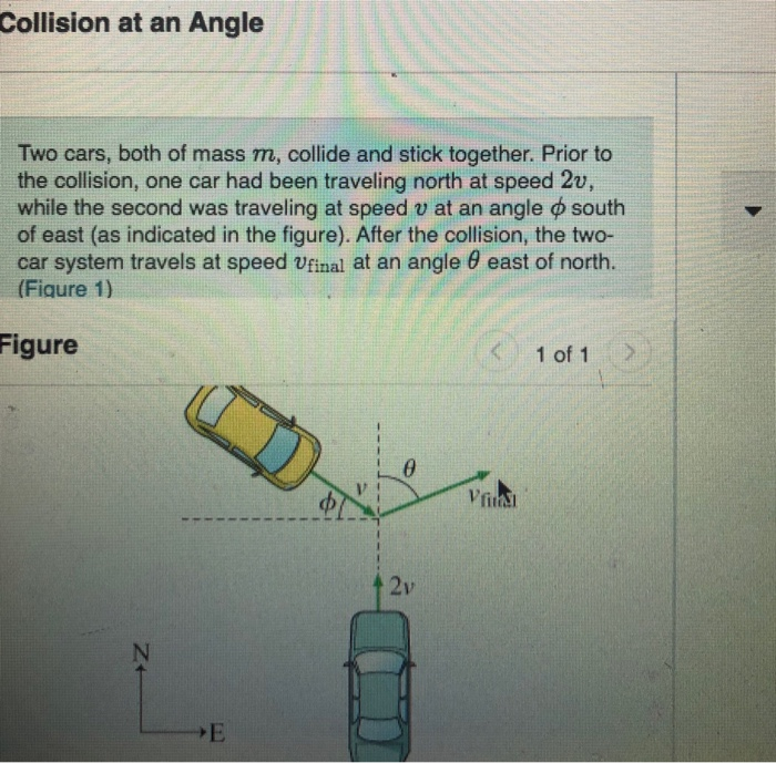 Solved Collision at an Angle Two cars, both of mass m, | Chegg.com