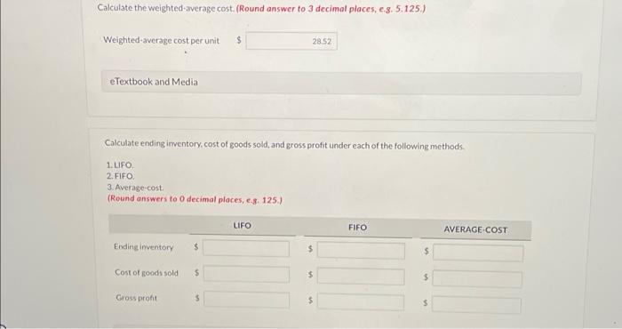 Solved Calculate the weighted-average cost. (Round answer to | Chegg.com
