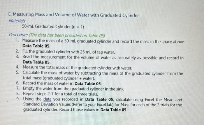 D. Measuring Mass and Volume of Water with Beaker | Chegg.com