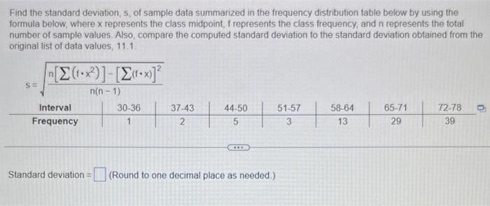 Solved Find the standard deviation, s, of sample data | Chegg.com