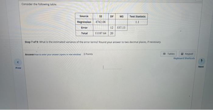 Solved Consider the following table: Step 1 of 9: Calculate | Chegg.com