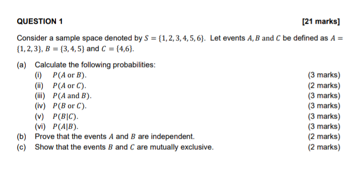 Solved Consider a sample space denoted by S={1,2,3,4,5,6}. | Chegg.com