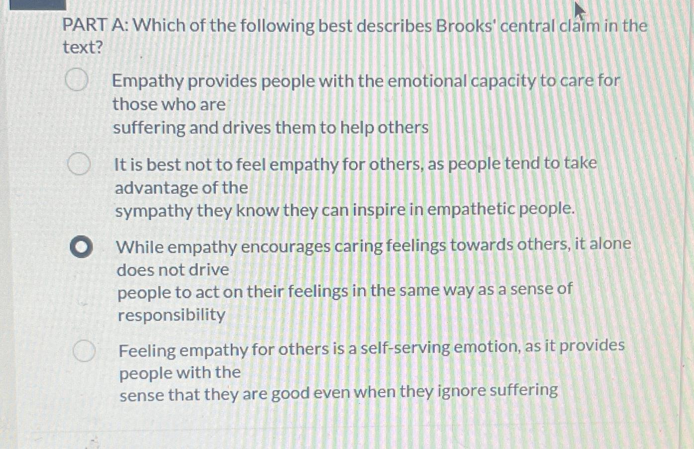 Solved PART A: Which of the following best describes Brooks' | Chegg.com