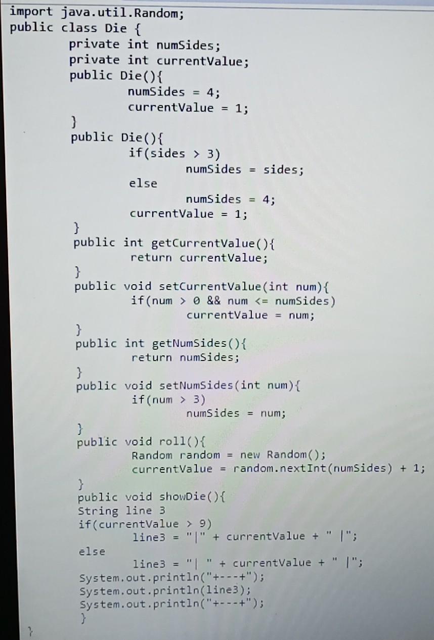 Solved Write a new method for the DiceShaker class that has | Chegg.com