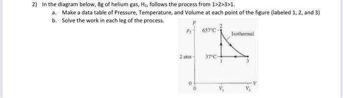 Solved 2) In the diagram below, 8 g of helium gas, H2, | Chegg.com