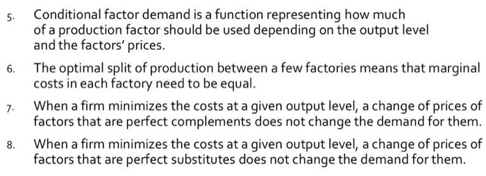 Solved 5 Conditional Factor Demand Is A Function