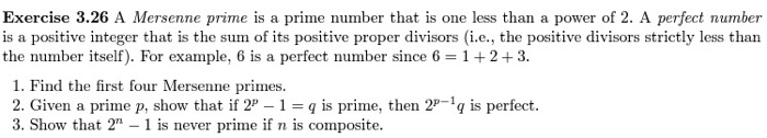 Solved Exercise 3.26 A Mersenne prime is a prime number that | Chegg.com