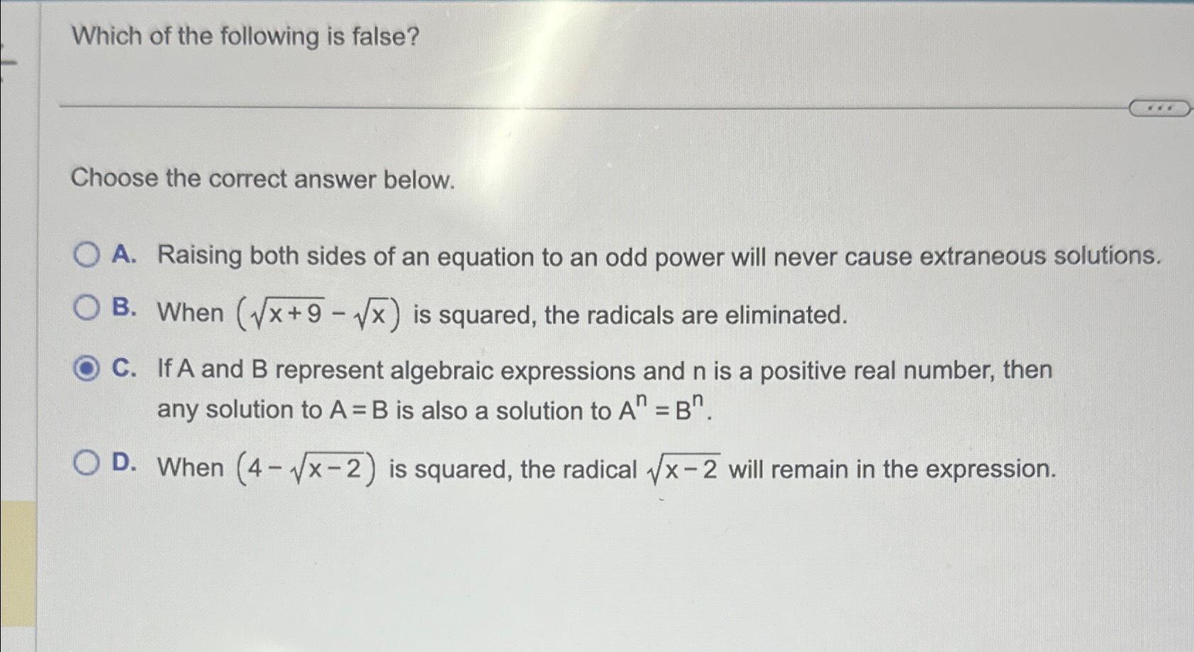Solved Which of the following is false?Choose the correct | Chegg.com