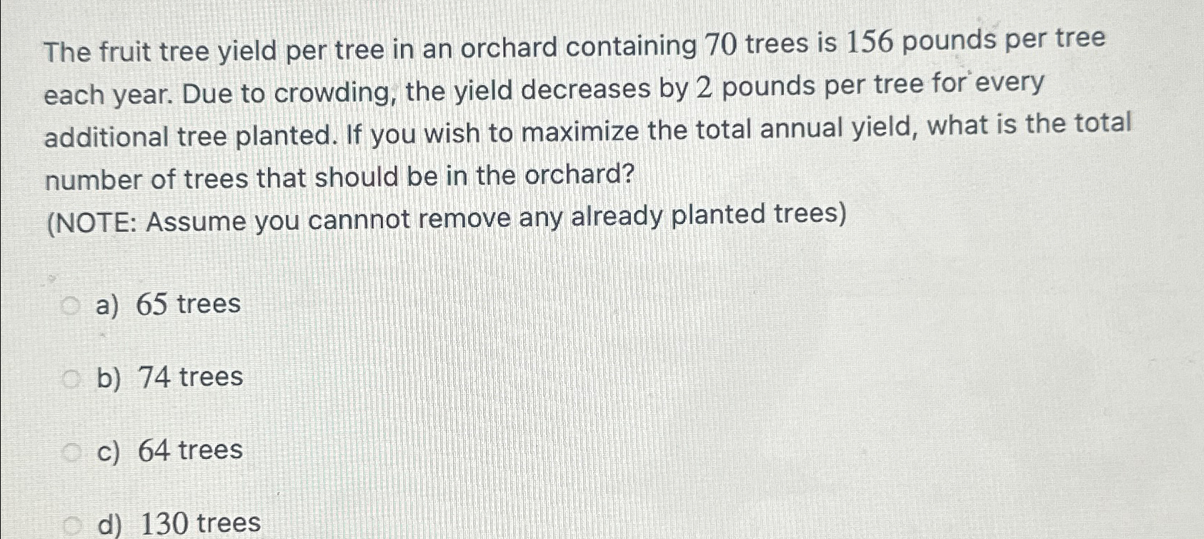 Solved The fruit tree yield per tree in an orchard | Chegg.com