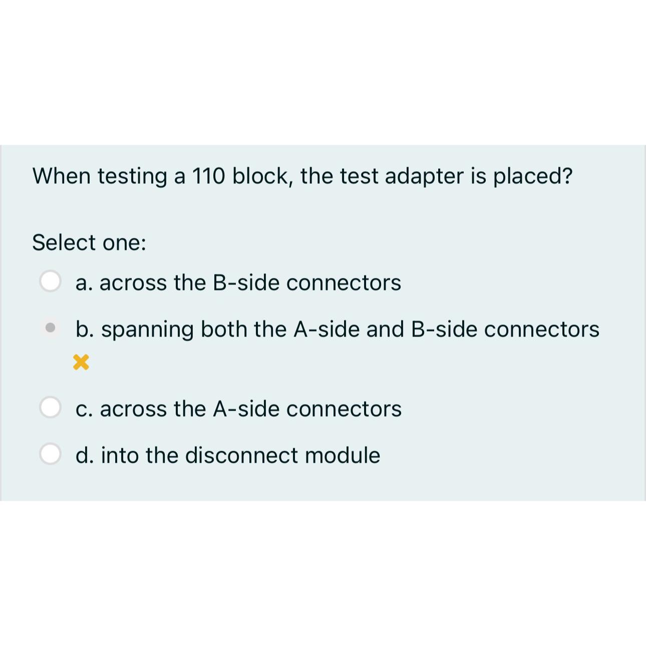 Solved When testing a 110 ﻿block, the test adapter is | Chegg.com
