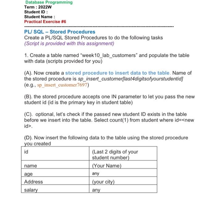 Solved : Database Programming Term : 2022W Student ID : | Chegg.com