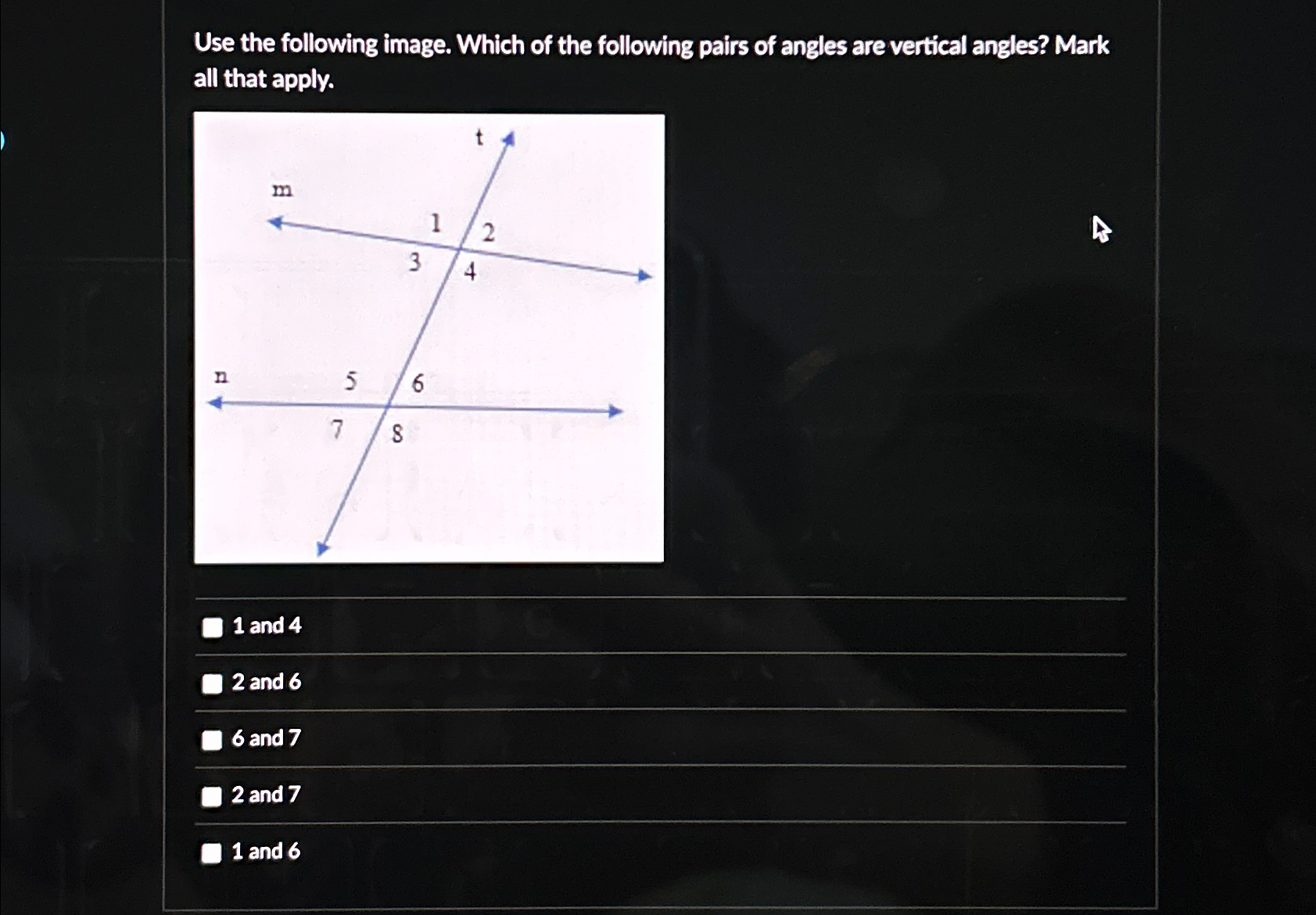 Solved Use the following image. Which of the following pairs | Chegg.com