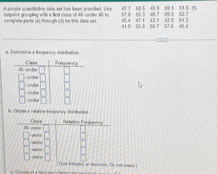 Solved A simple quantitative data set has been provided. Use | Chegg.com