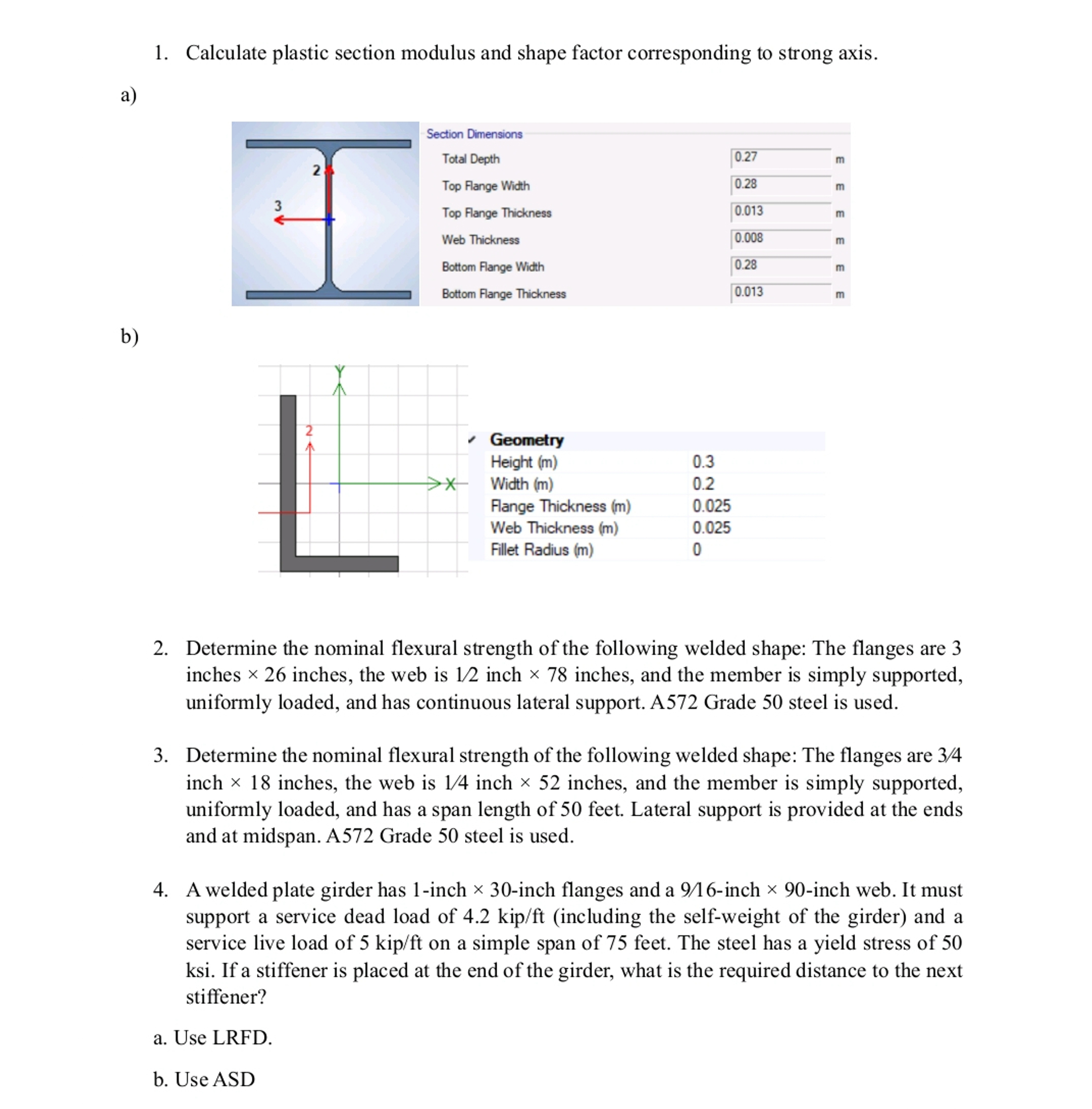 Calculate plastic section modulus and shape factor | Chegg.com