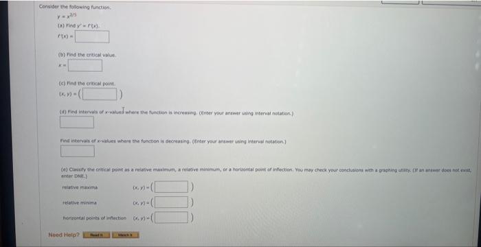 Solved Consider the following function. y=x2/3 (a) Find | Chegg.com