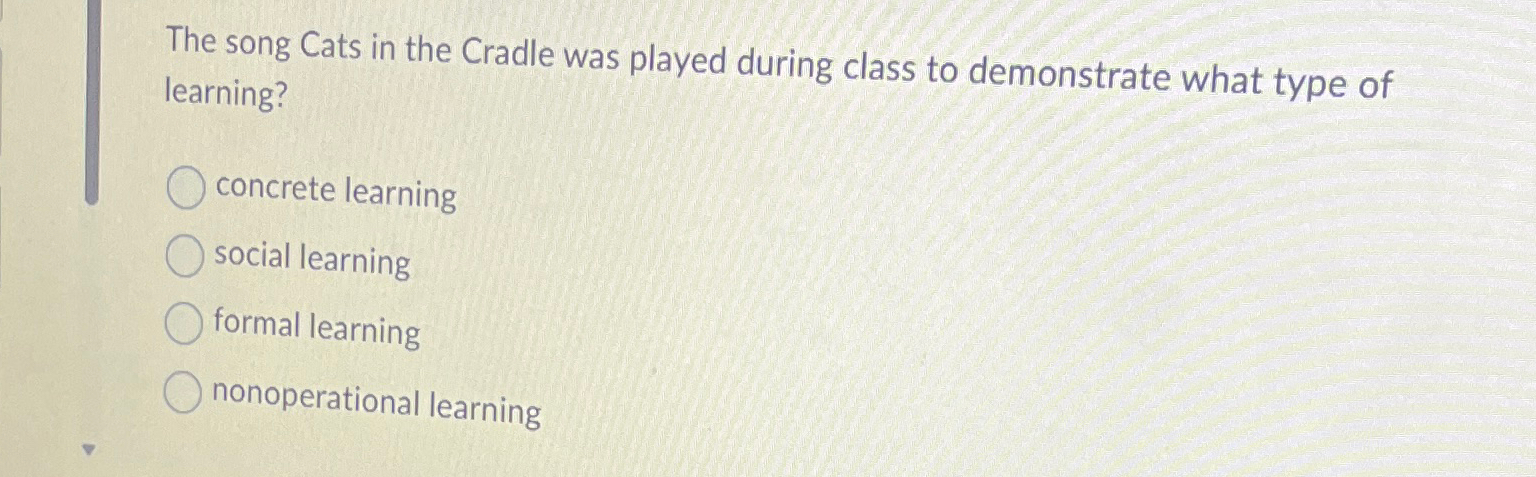 Solved The song Cats in the Cradle was played during class | Chegg.com