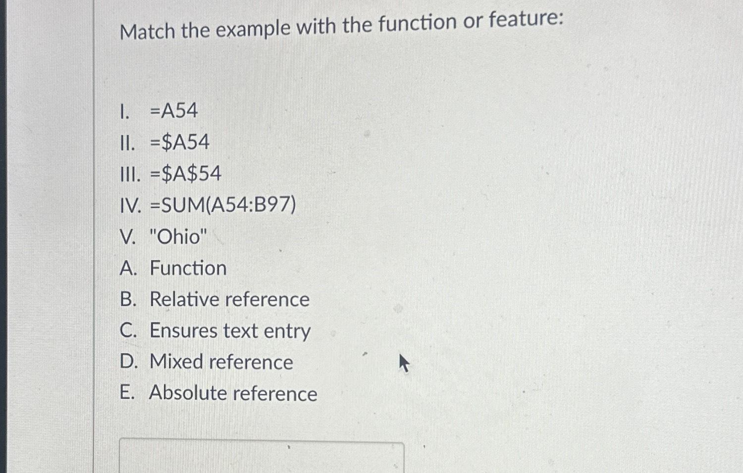 Solved Match the example with the function or feature:I. | Chegg.com