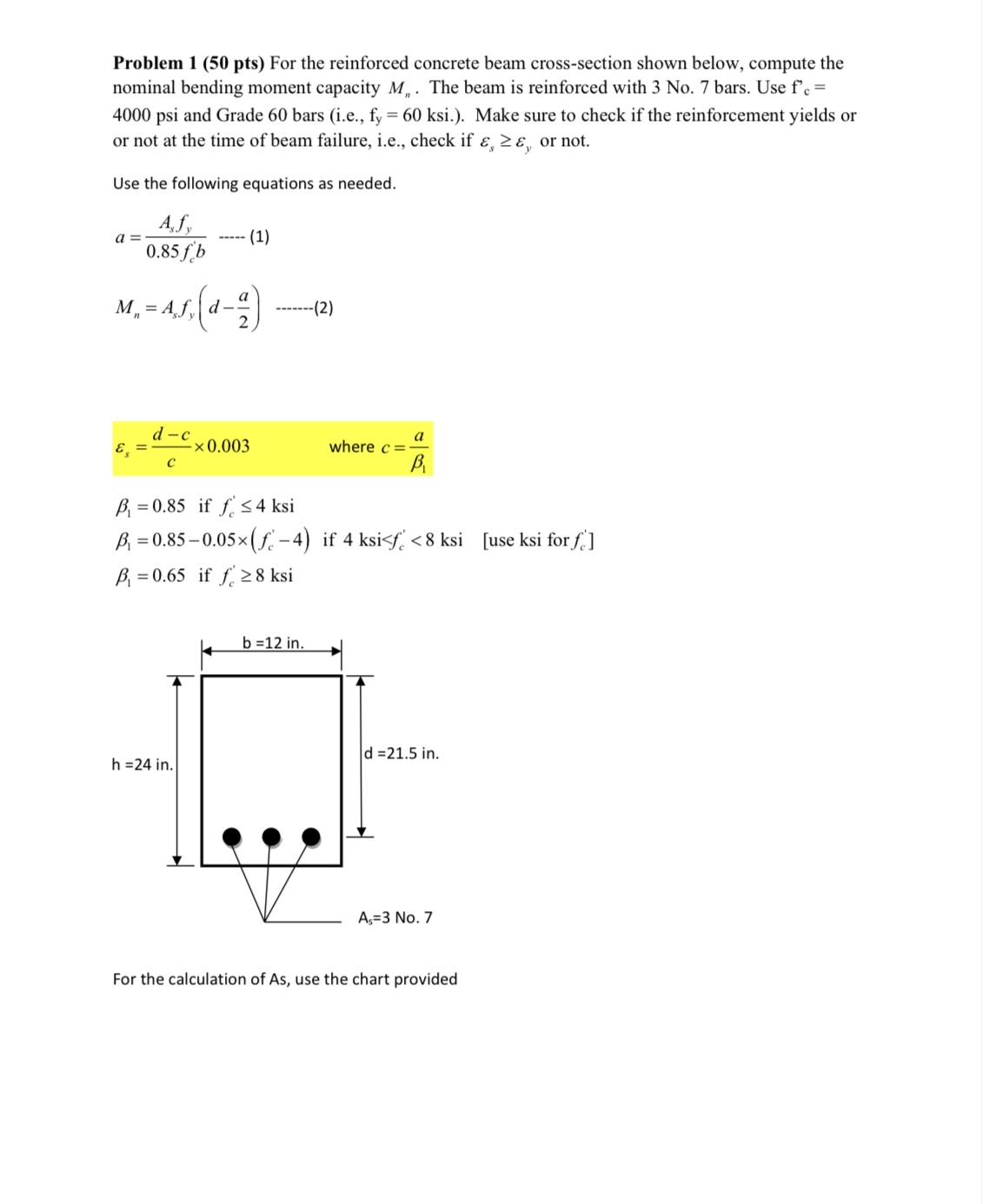 Solved Problem 1 ( 50 ﻿pts ) ﻿For the reinforced concrete | Chegg.com