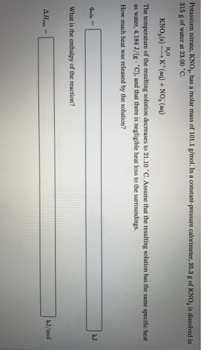 Solved Potassium nitrate, KNO3, has a molar mass of 101.1 | Chegg.com
