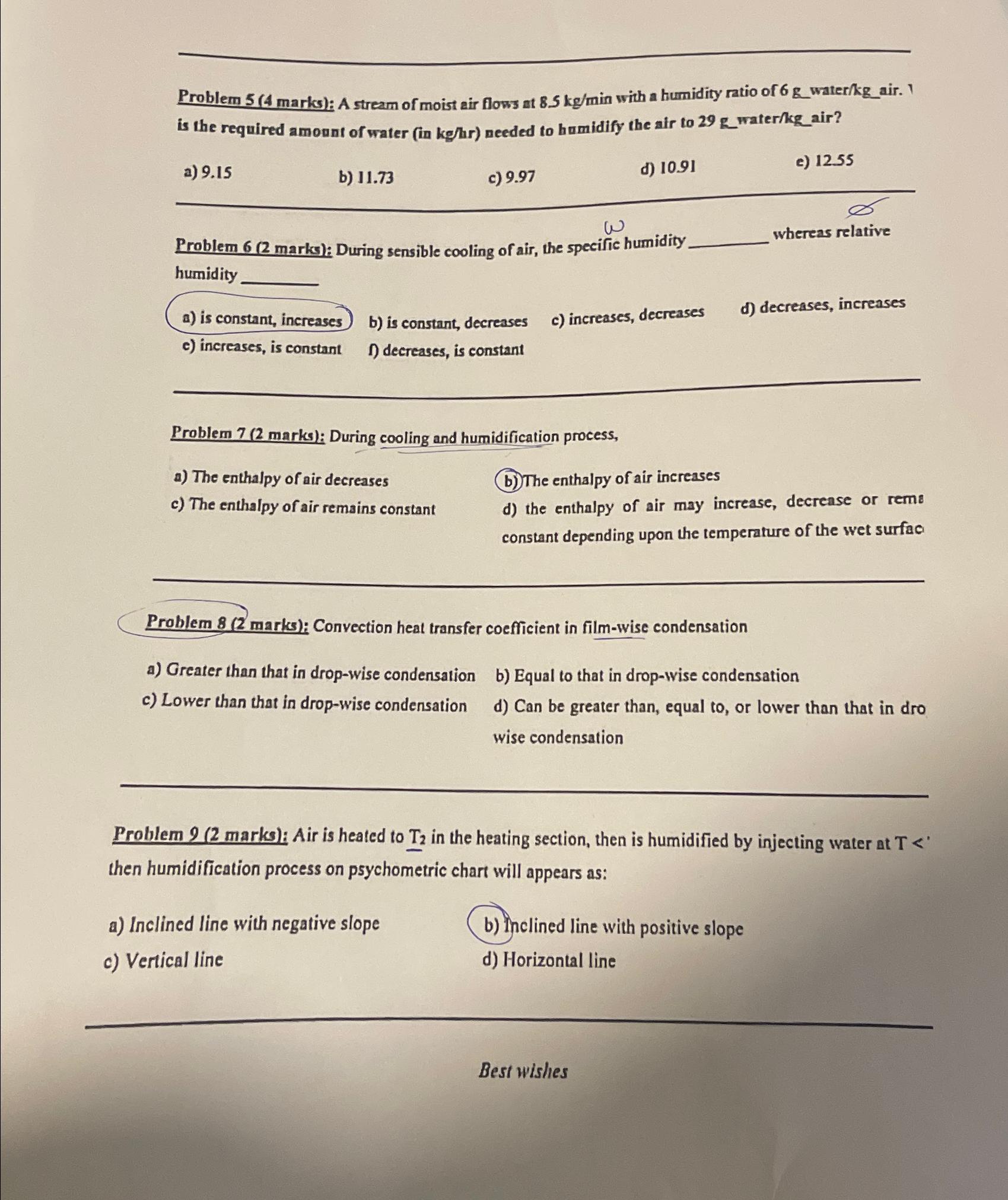 Solved Problem 5 (4 ﻿marks): A stream of moist air flows at | Chegg.com